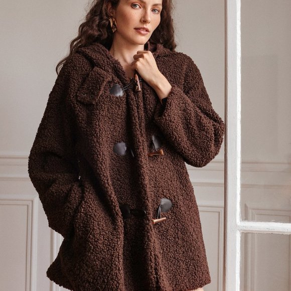 Jackets & Coats | New Frenchy Drop Shoulder Hooded Teddy Duffle Coat ...